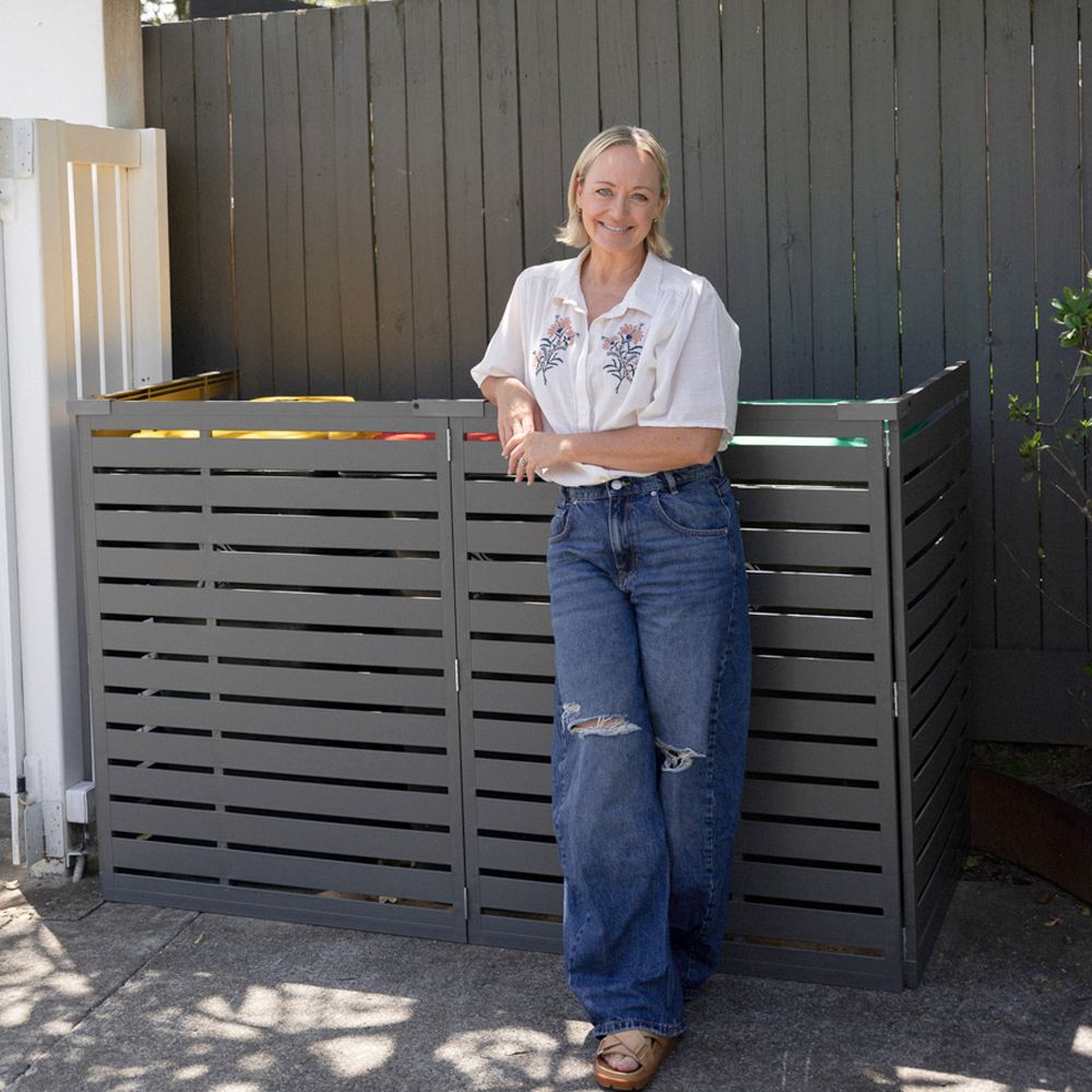 Bindi Outdoor Bin Enclosure Charcoal Stone | Stylish Wheelie Bin ...
